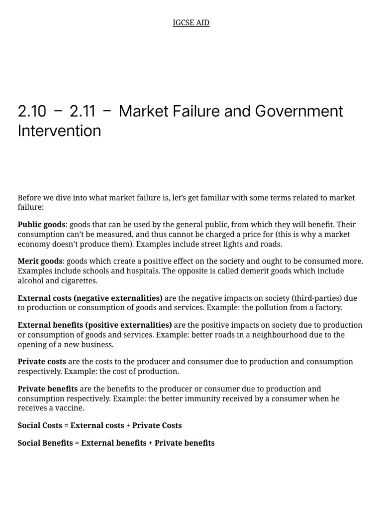 2.10 - 2.11 - Market Failure and Government Intervention - IGCSE AID ...