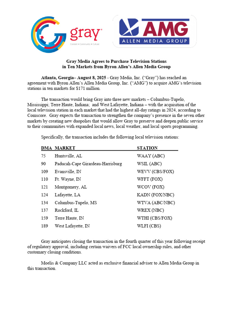 Gray Media Expanding in Mississippi, Adding WTVA News | PDF | Risk ...