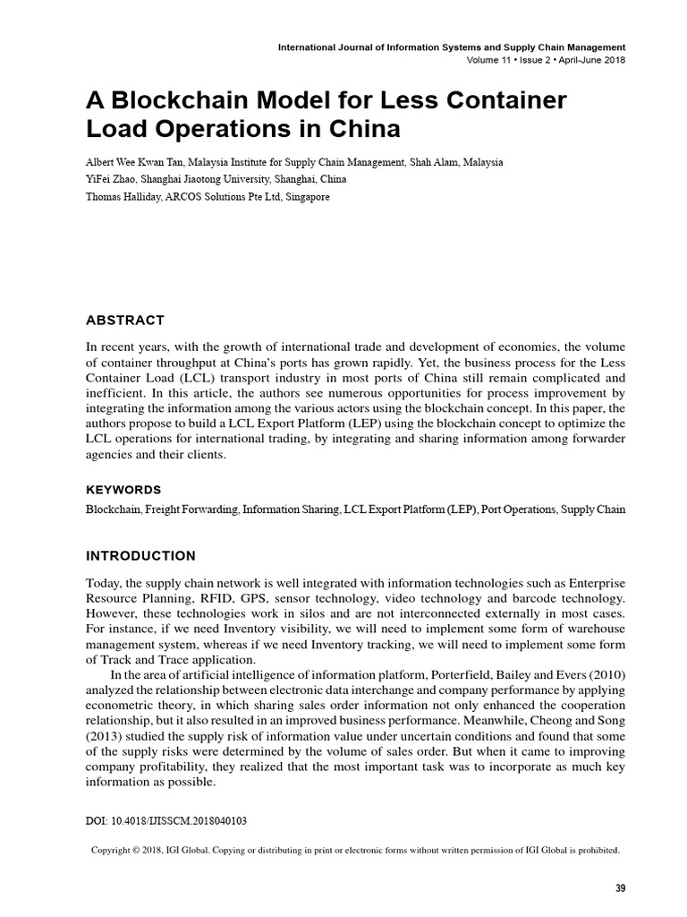 A Blockchain Model For Less Container Load Operations in China | PDF ...