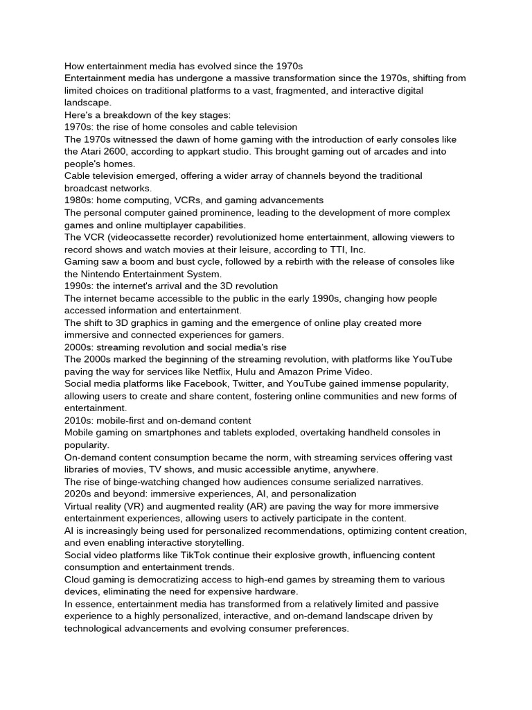 Evolution of Entertainment Media Since 1970s | PDF | Video Games ...