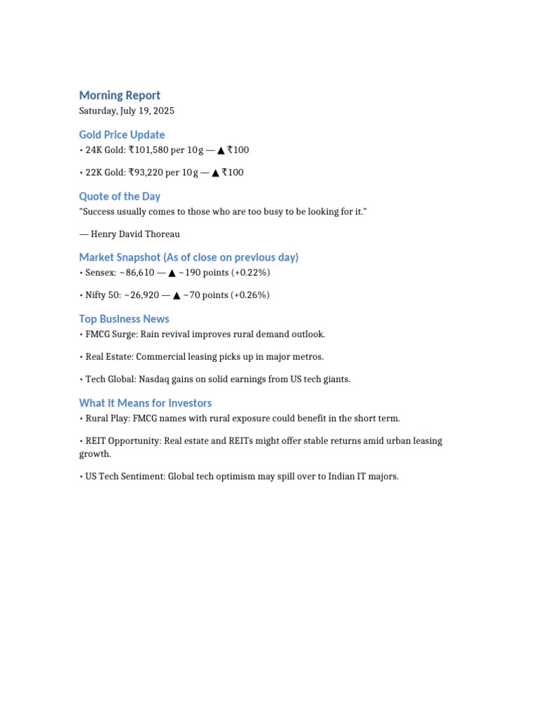 Morning Report July 19 2025 | PDF