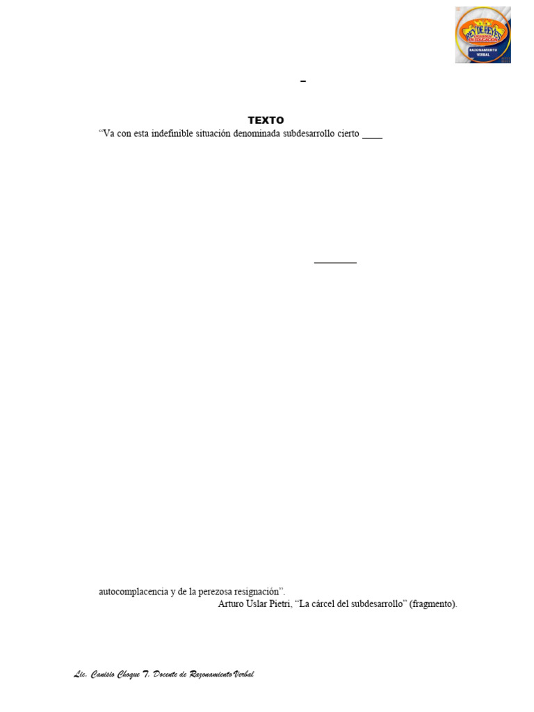 4ta Práctica Comprensión Lectora - Rey de Reyes | PDF