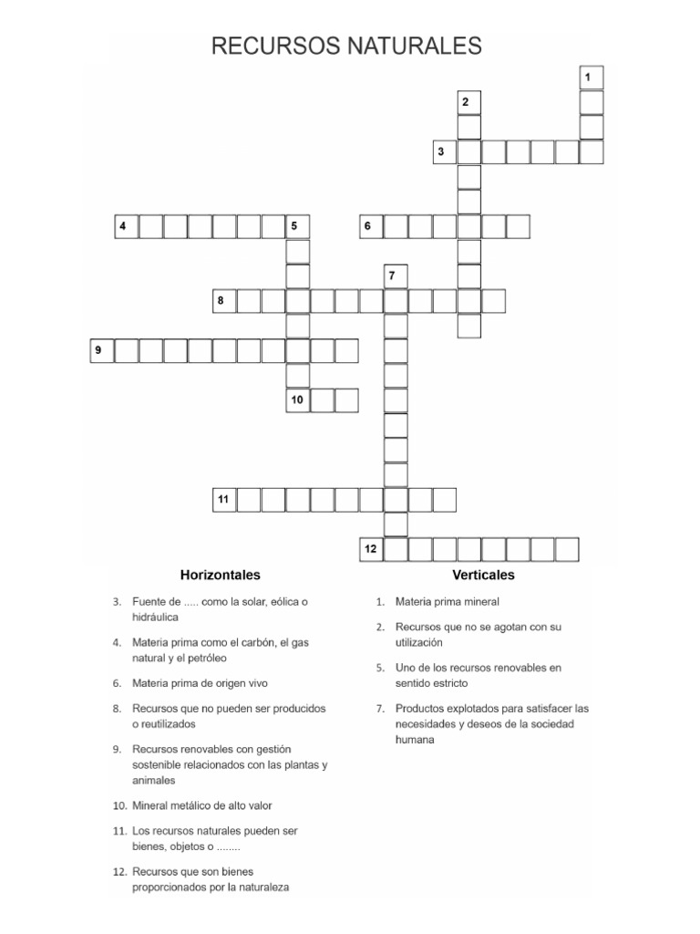 Crucigrama Recursos Naturales 3 | PDF