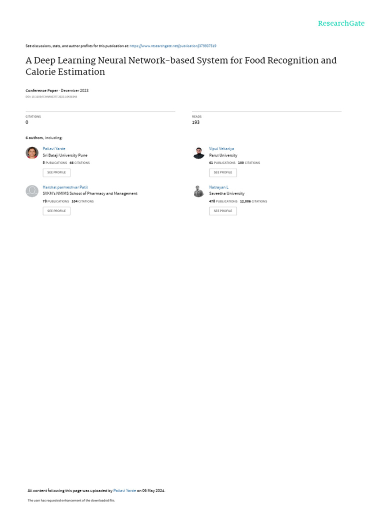 A Deep Learning Neural Network-Based System For Food Recognition and Calorie Estimation | PDF ...