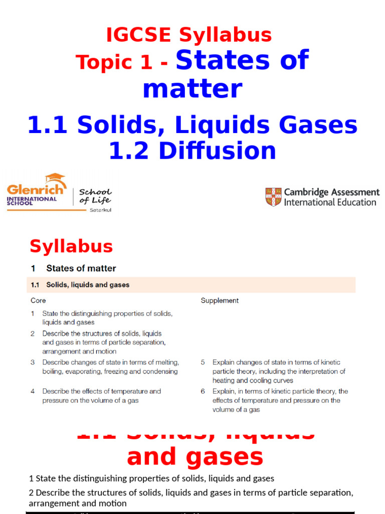 01 Topic 1 States of Matter & Diffusion | PDF | Liquids | Gases