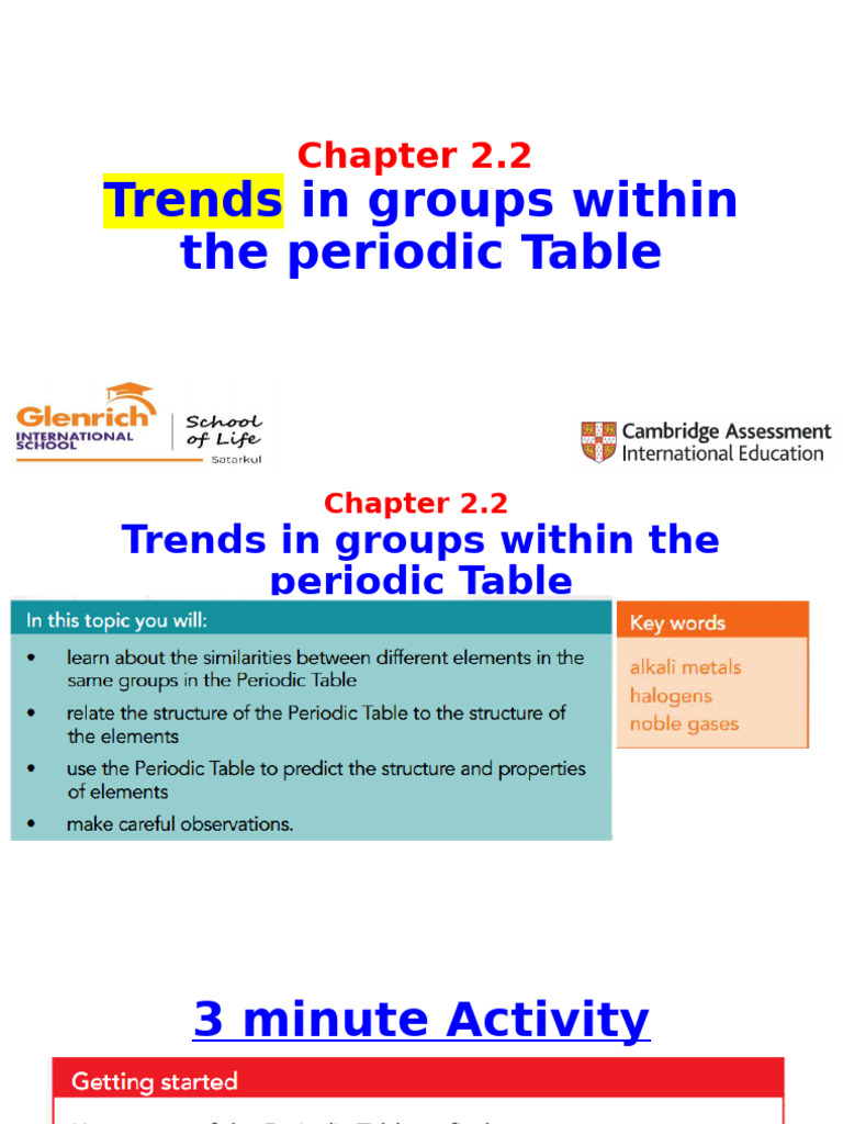 Class 8 2.2 - Trends in Groups Within The Periodic Table | PDF