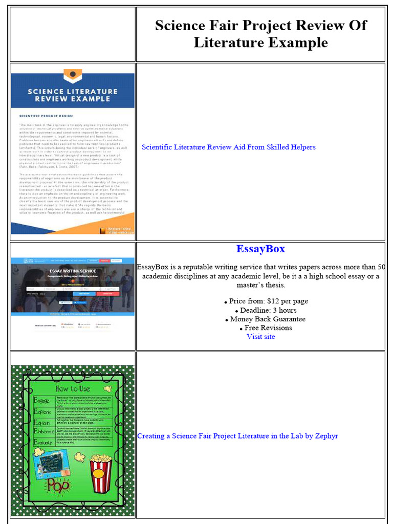 Science Fair Project Review of Literature Example | PDF | Essays ...