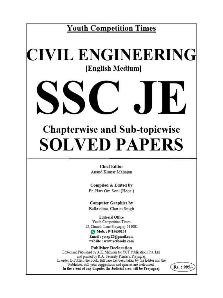 SSC Je Chapter Wise Solved Papers Civil Engineering English Medium ...