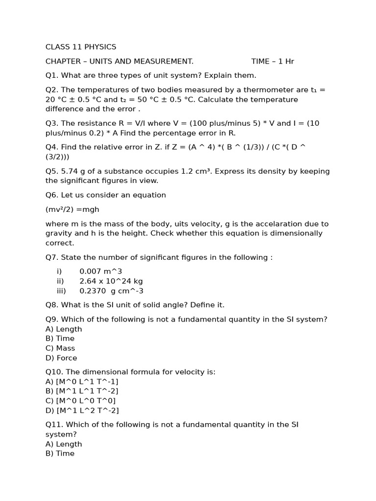 Class11 Phy UnitsandMeasurement | PDF