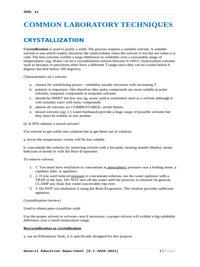 Crystallization Techniques for Purification | PDF | Filtration | Solubility
