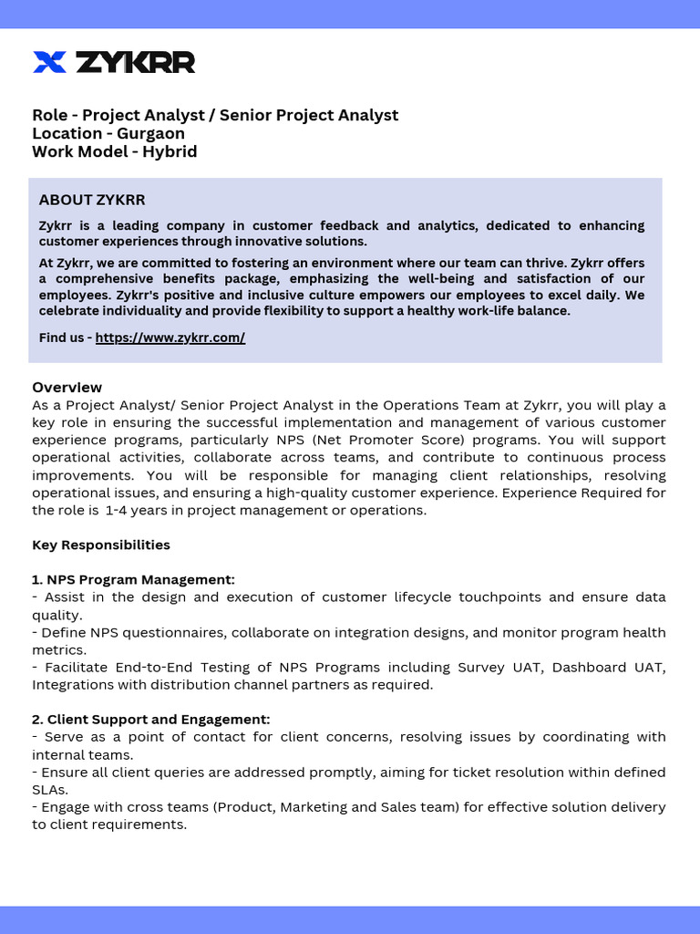 Project Senior Project Analyst Pdf Customer Experience Project