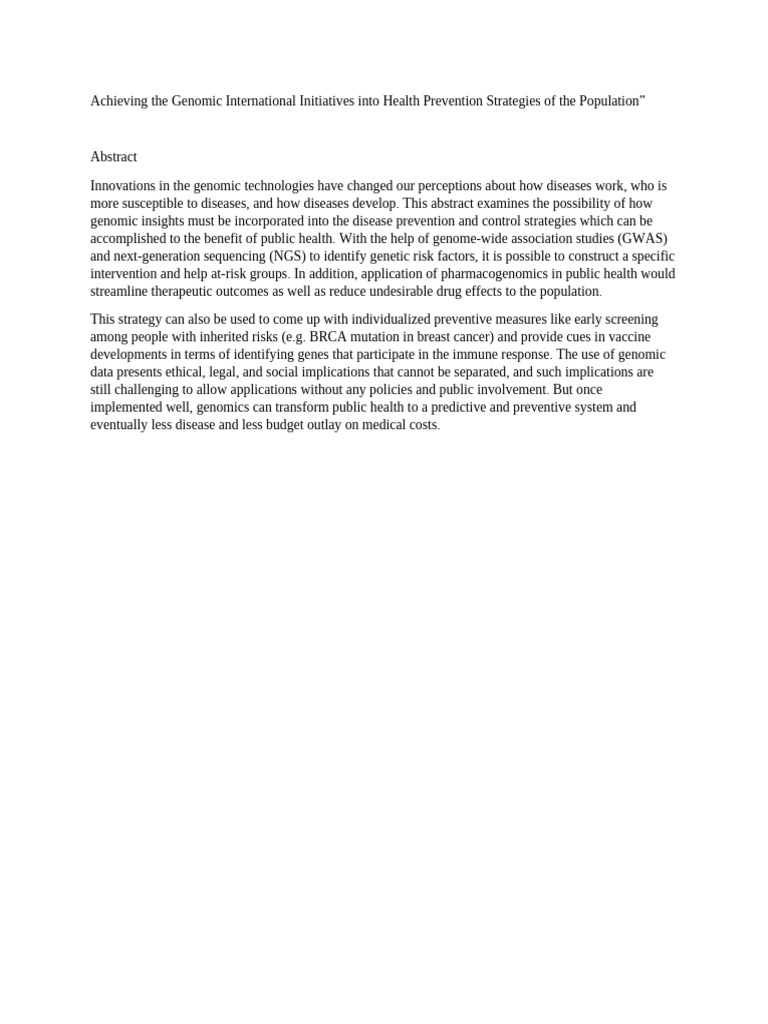 Achieving The Genomic International Initiatives Into Health Prevention ...
