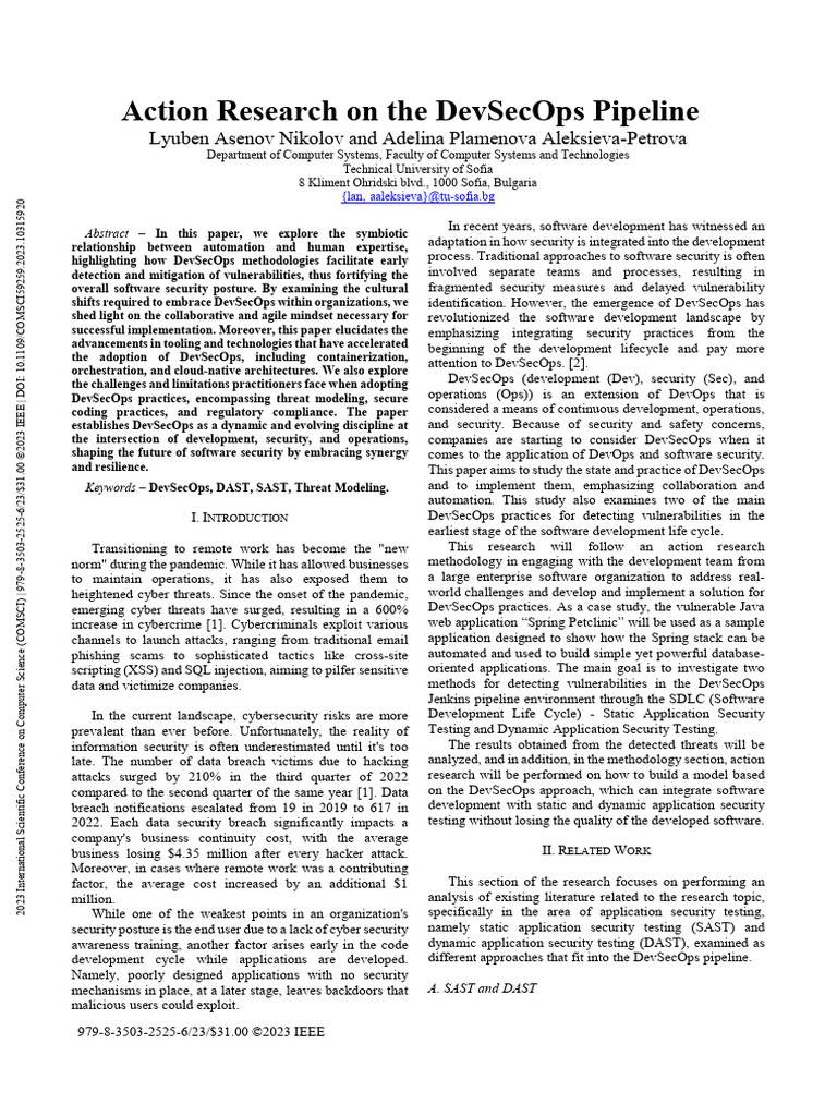 Action Research On The DevSecOps Pipeline | PDF | Security | Computer ...