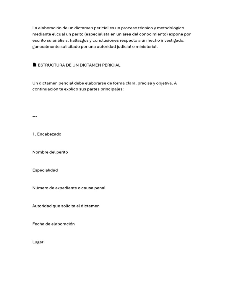 Estructura y Tipos de Dictamen Pericial | PDF | Testigo experto ...