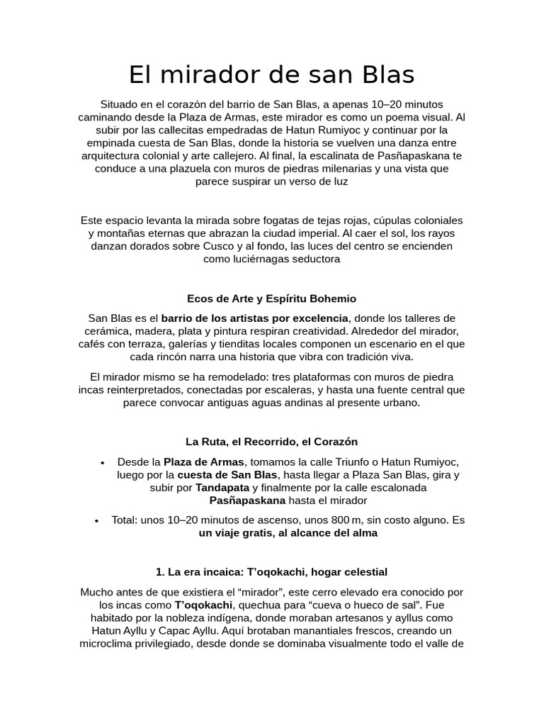 El Mirador de San Blas | PDF | Imperio Inca | Andes