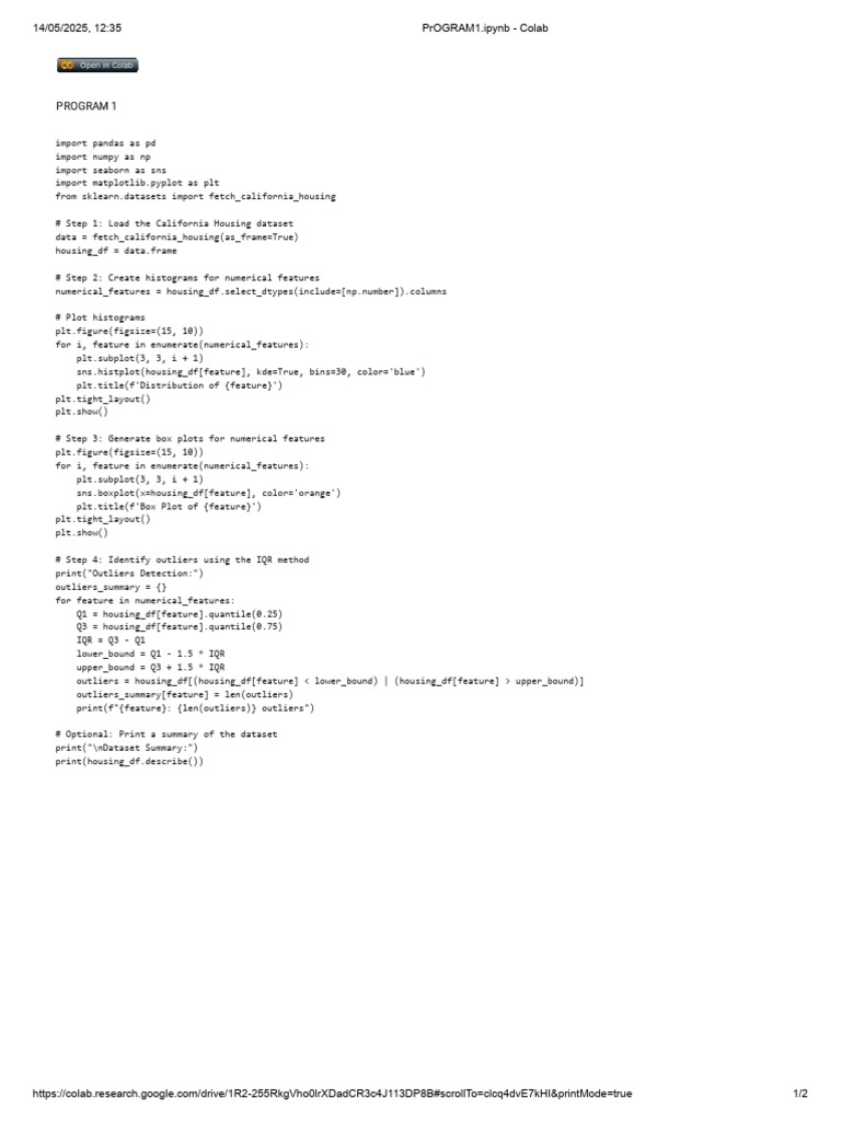 PrOGRAM1.Ipynb - Colab | PDF