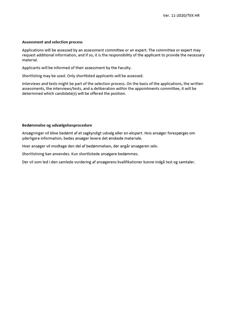 Assessment and Selection Process | PDF