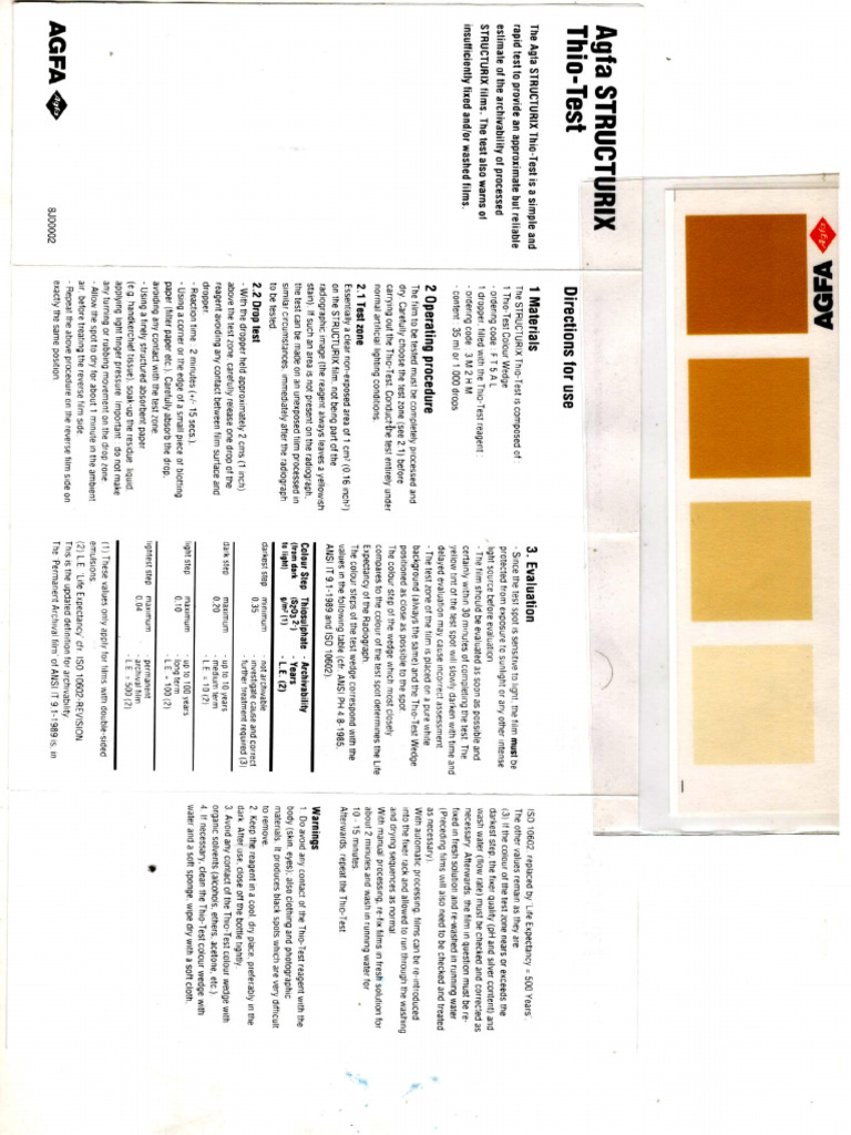 Thio Test Comparison Step Chart and Procedure | PDF