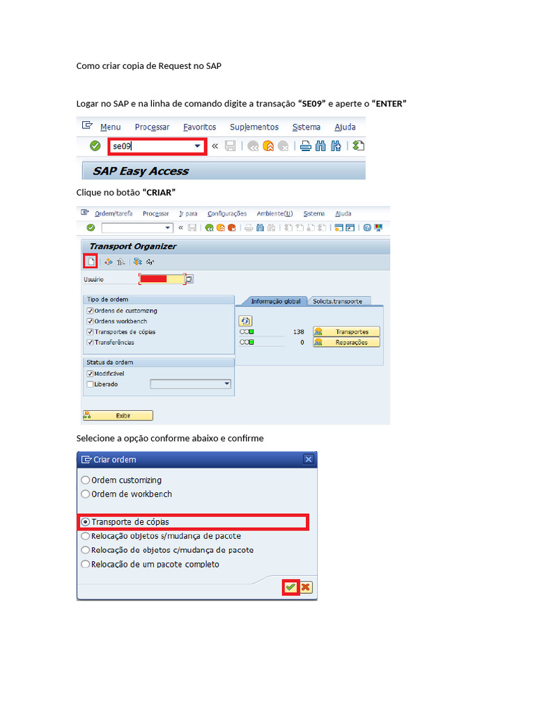 Como Criar Cópia de Request no SAP | PDF