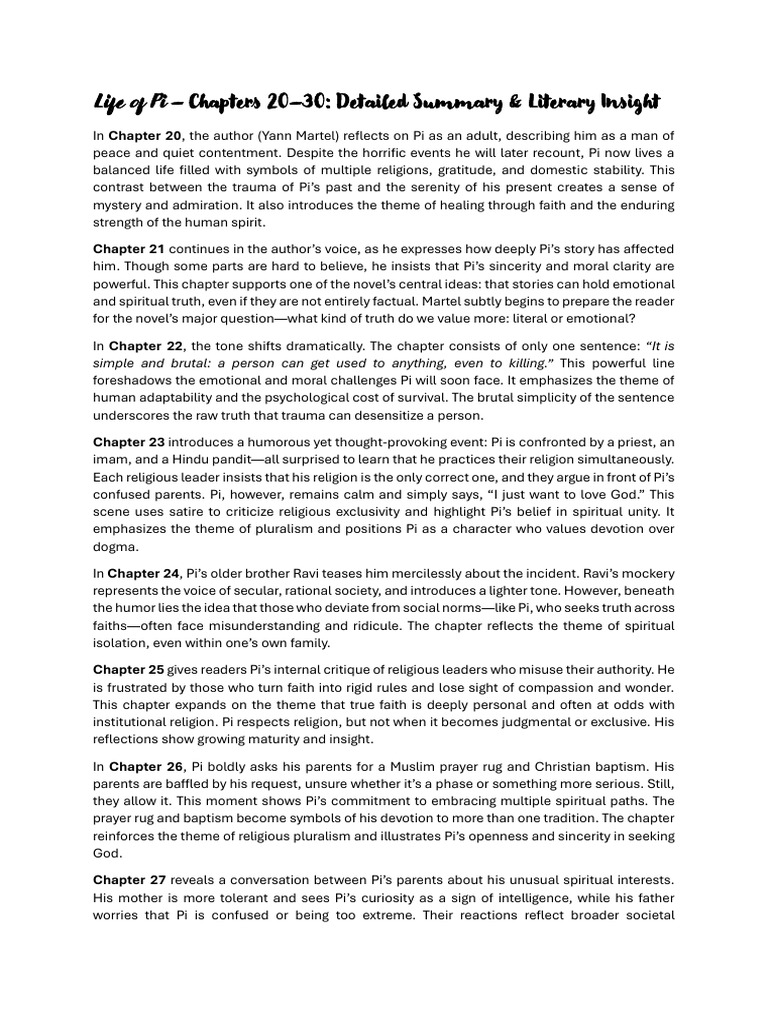 Life of Pi: Chapters 20-30 Summary | PDF | Faith | Religious Pluralism