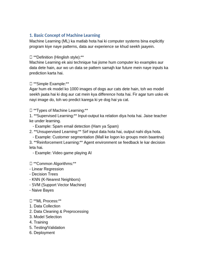 ML Topic 1 Basic Concept Hinglish | PDF