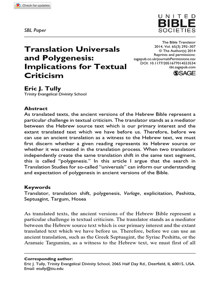 Tully 2015 Translation Universals and Polygenesis Implications For ...