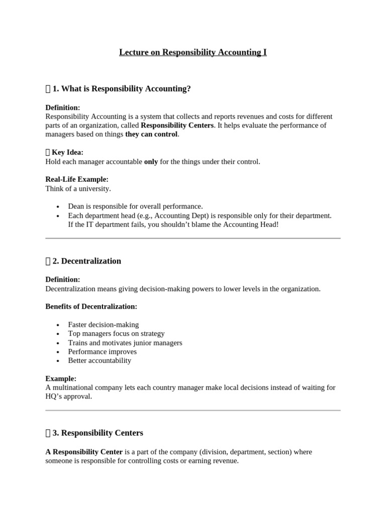 Evaluating Managers in Responsibility Accounting | PDF | Return On ...