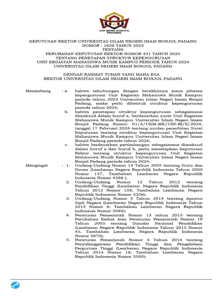 Struktur Kepengurusan UKM Musik 2024 | PDF