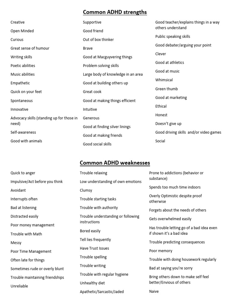 ADHD Strengths and Weaknesses Overview | PDF | Attention Deficit ...