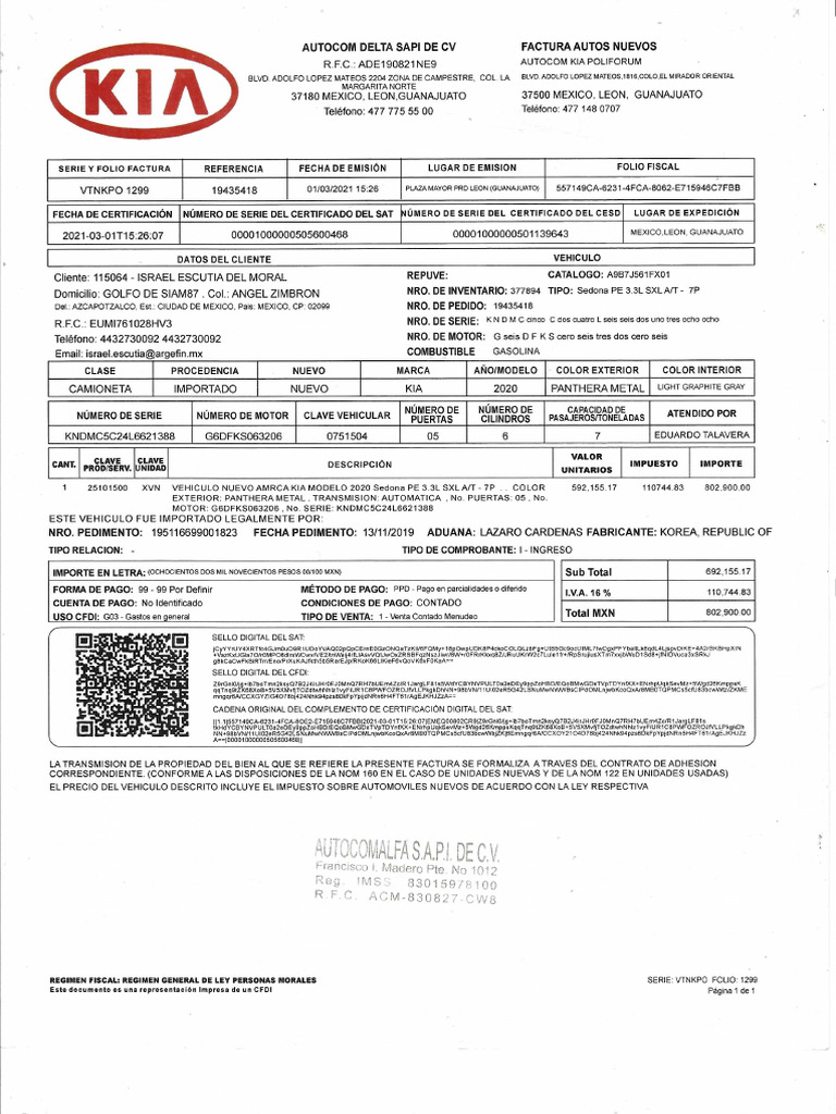 Factura Sedona Escaner | PDF