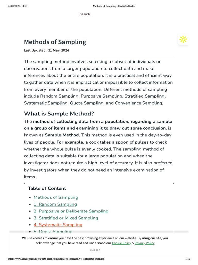 Methods of Sampling - GeeksforGeeks | PDF | Sampling (Statistics) | Stratified Sampling