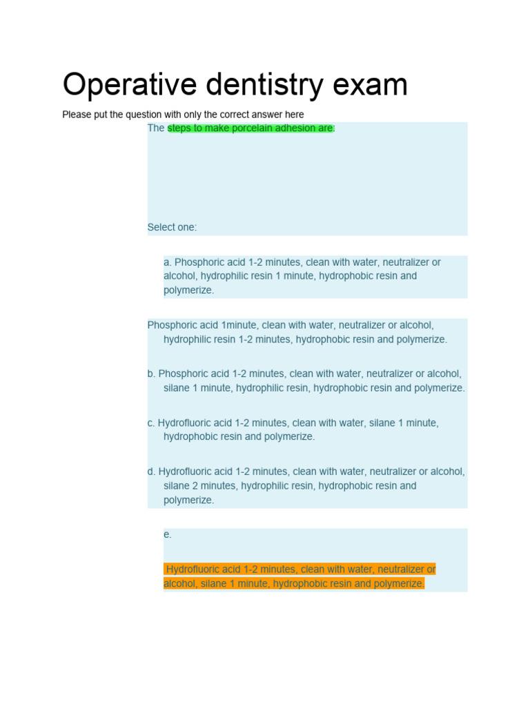 Operative Dentistry Exam | PDF | Tooth Enamel | Tooth