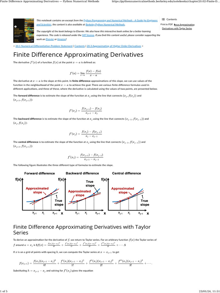 Finite Difference Approximating Derivatives - Python Numerical Methods ...