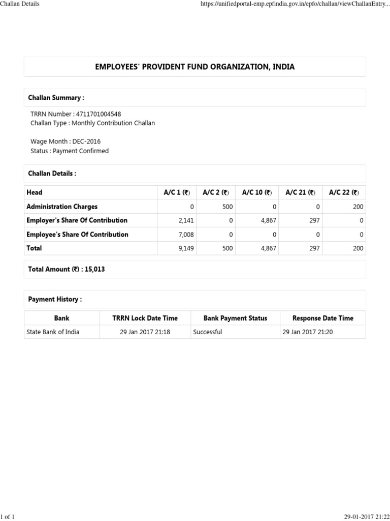 Provident Fund Challan Payment Summary | PDF