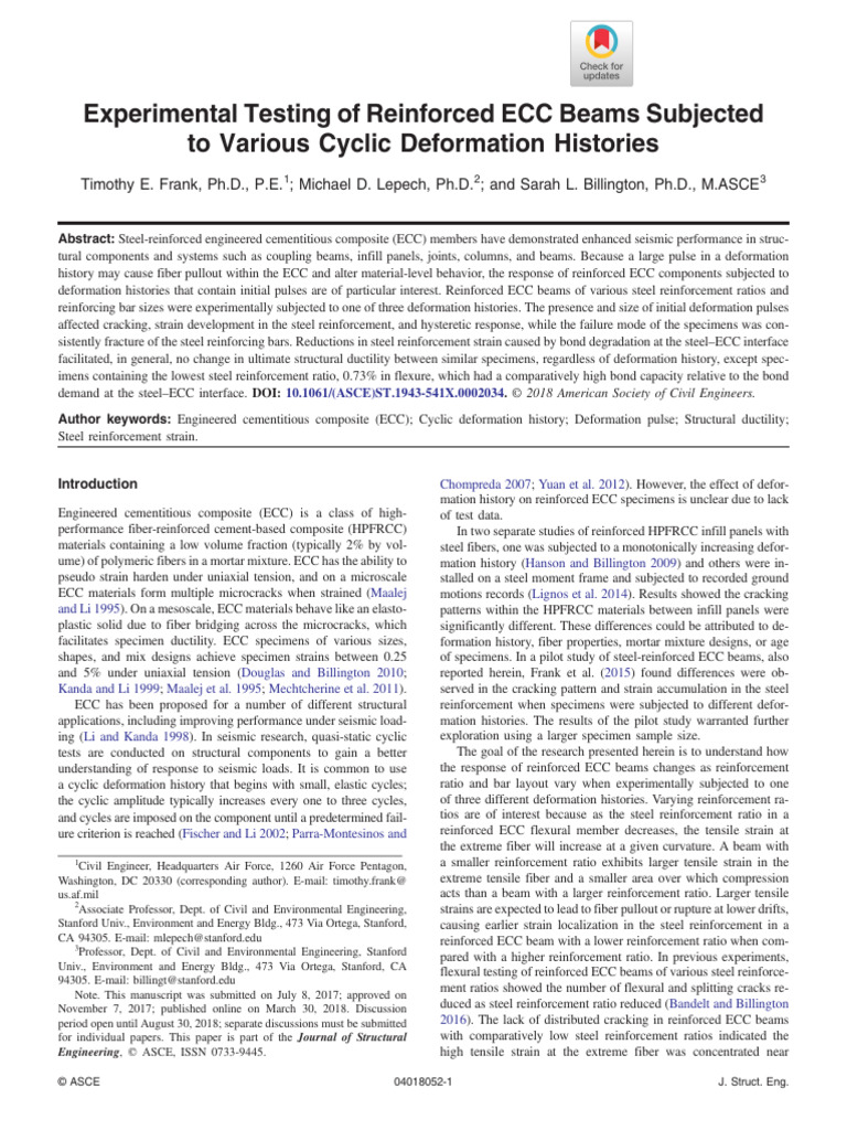 ECC Beams Under Cyclic Deformation Tests | PDF | Fracture | Bending