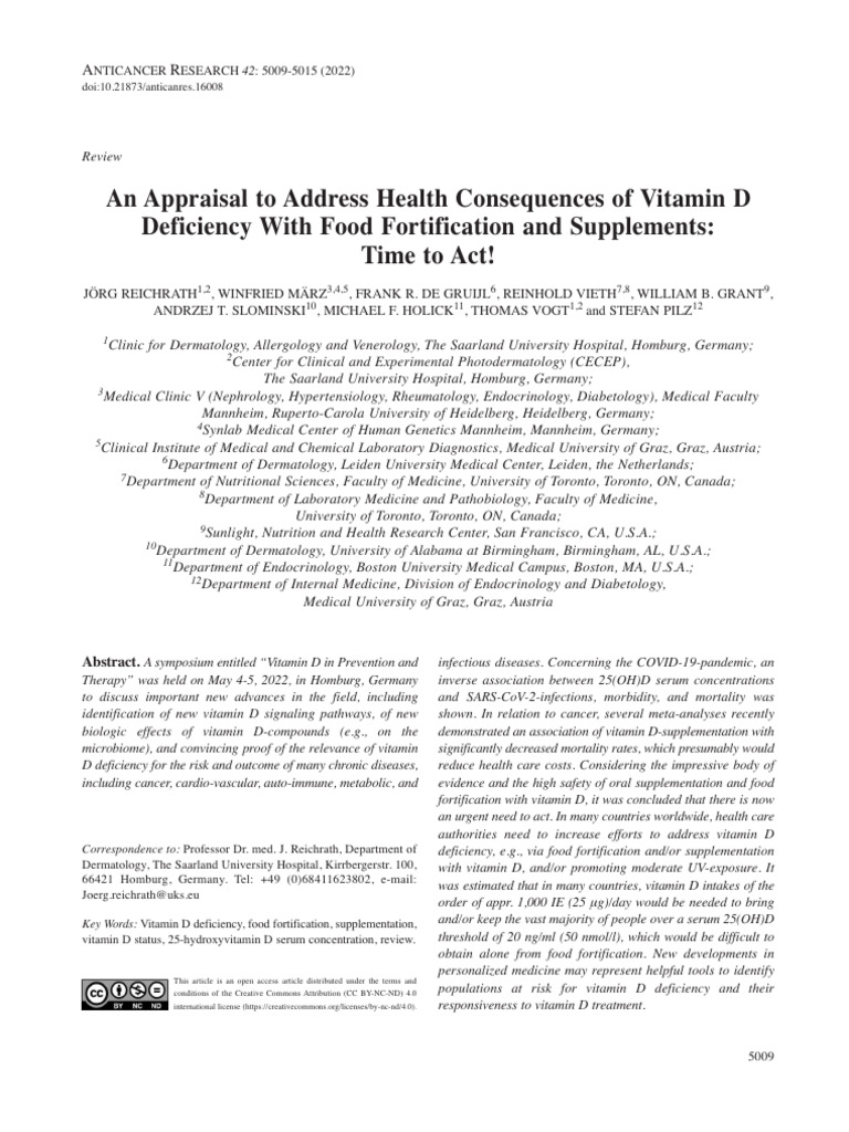 An Appraisal To Address Health Consequen | PDF | Vitamin D | Vitamin