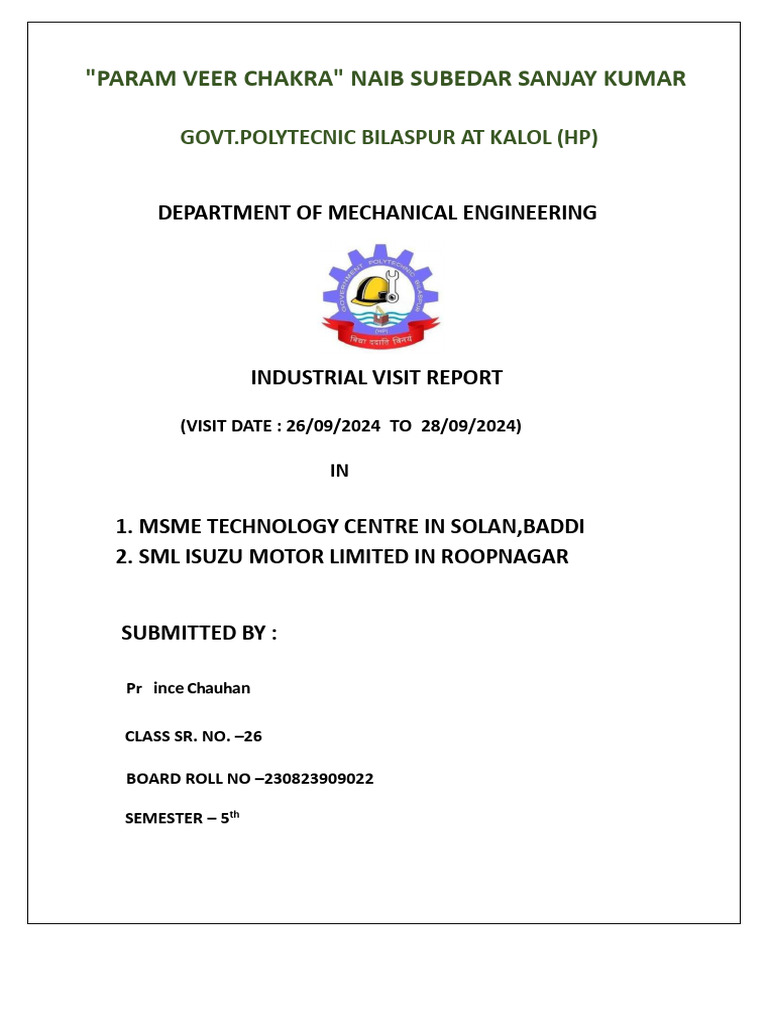 Mechanical Engineering Industrial Visit Report | PDF | Mechanical ...