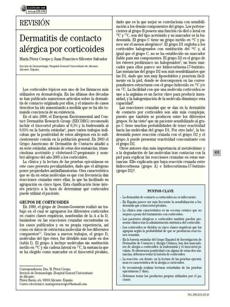 Dermatitis alérgica por corticoides | PDF | Alergia | Especialidades ...