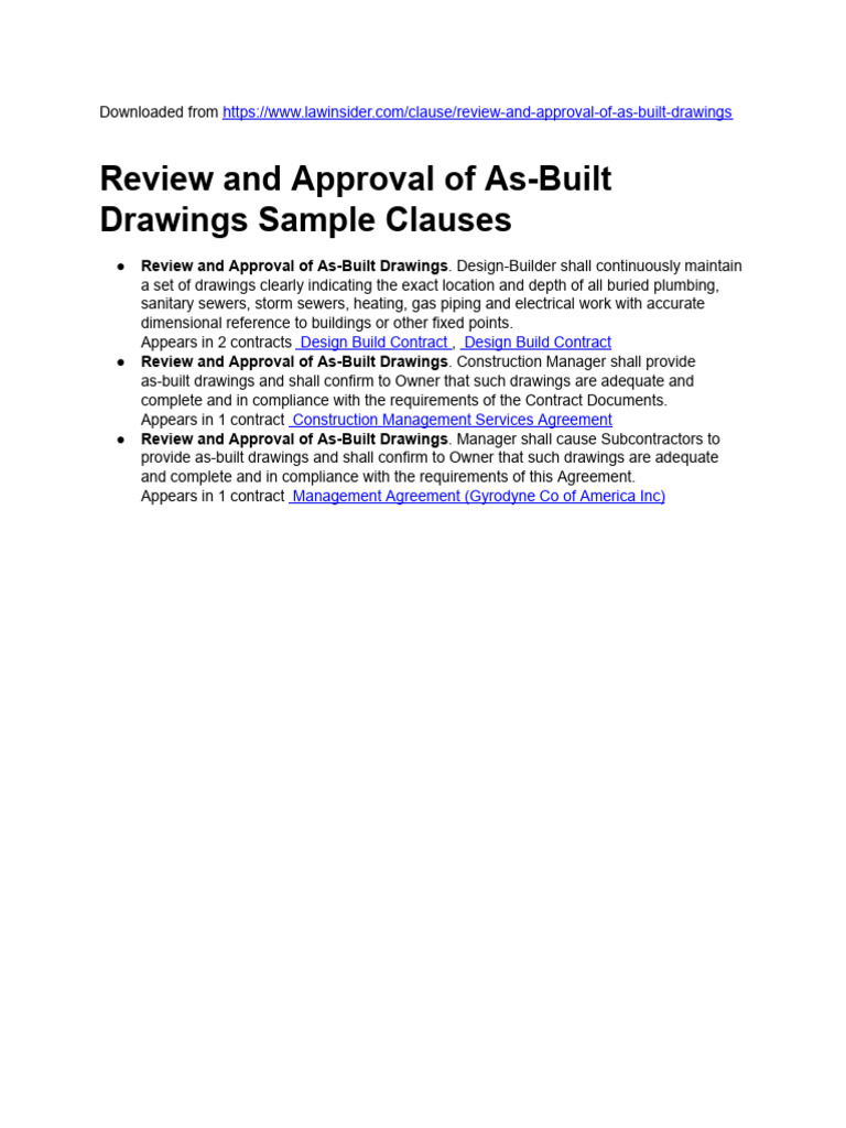 Law Insider Review and Approval of As Built Drawings Clause | PDF