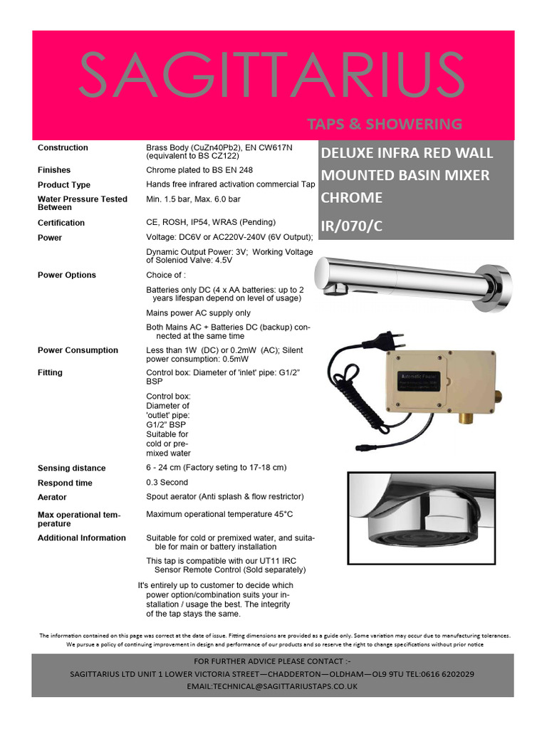 Infra Red Wash Hand Basin Installation Details | PDF | Tap (Valve ...