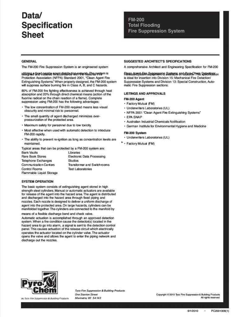 FM-200 Fire Suppression System Overview | PDF | Valve | Firefighting