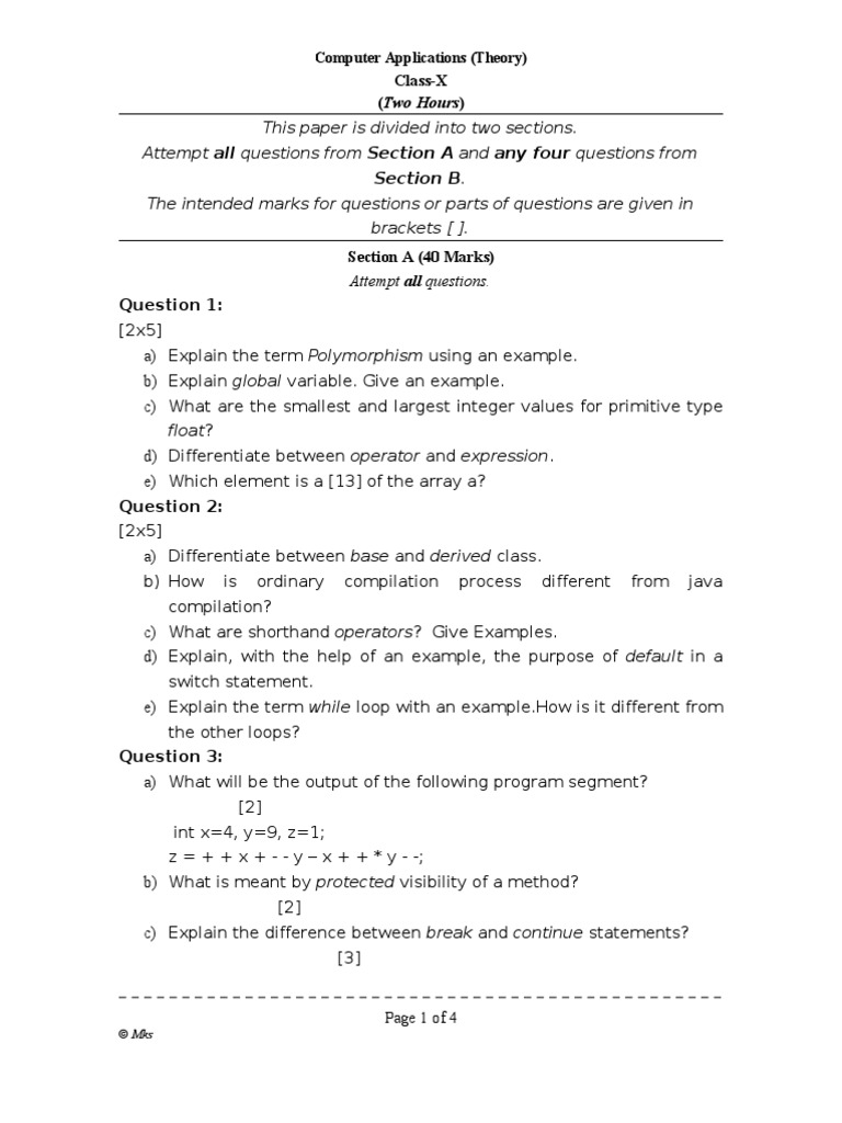 Class-X (Two Hours) : Section B | PDF | Integer (Computer Science) | Control Flow