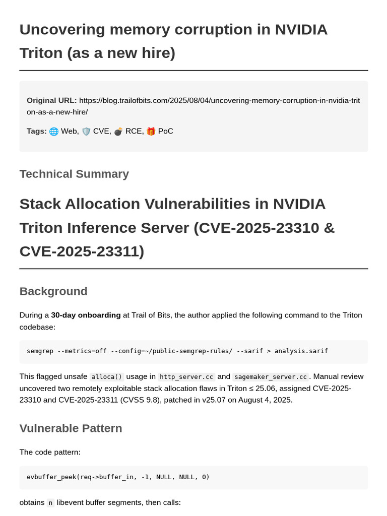 Summary Uncovering Memory Corruption in NVIDIA Triton As A New | PDF ...