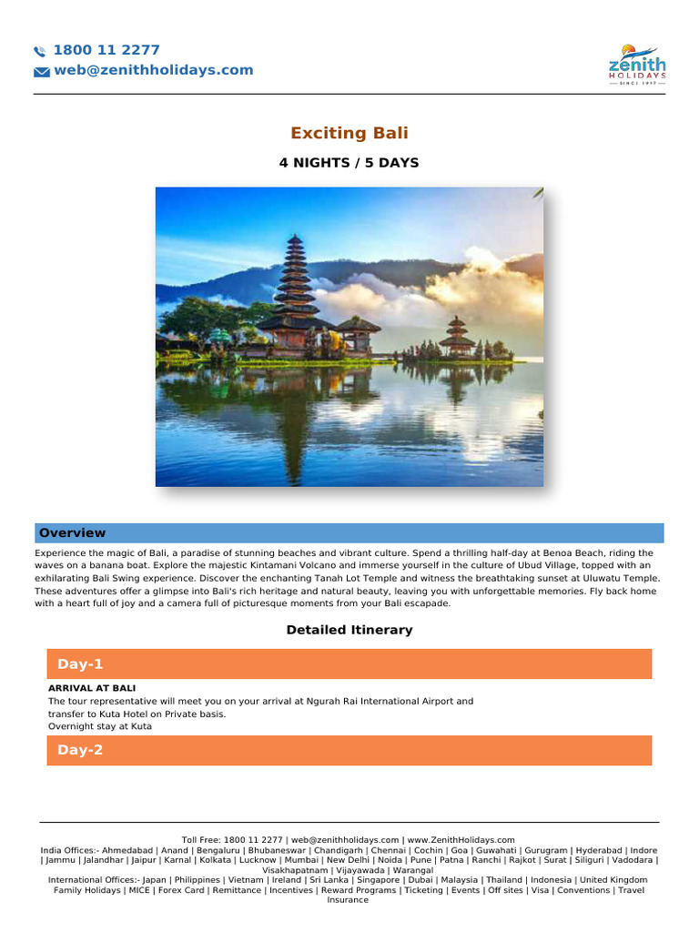 Bali Adventure: 4 Nights Itinerary | PDF | Bali