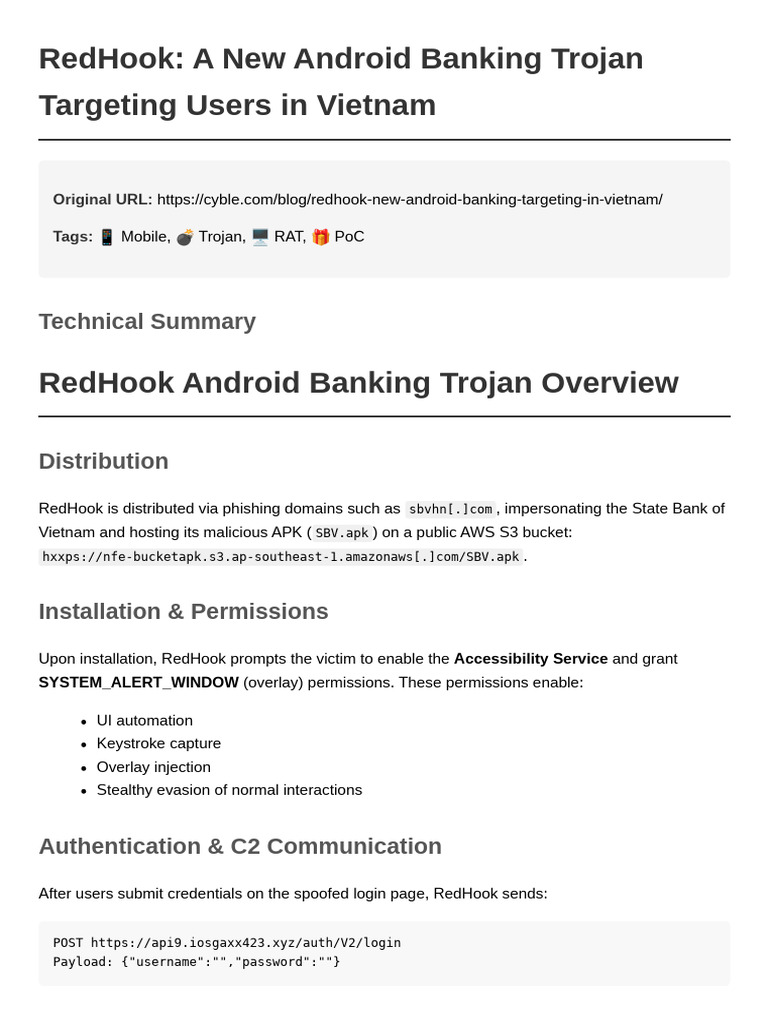 Summary RedHook A New Android Banking Trojan Targeting Users in | PDF ...