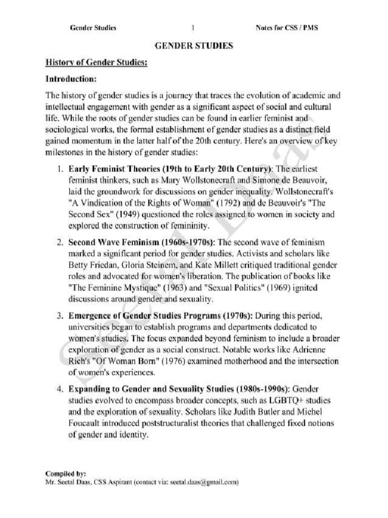 Gender Studies Notes | PDF