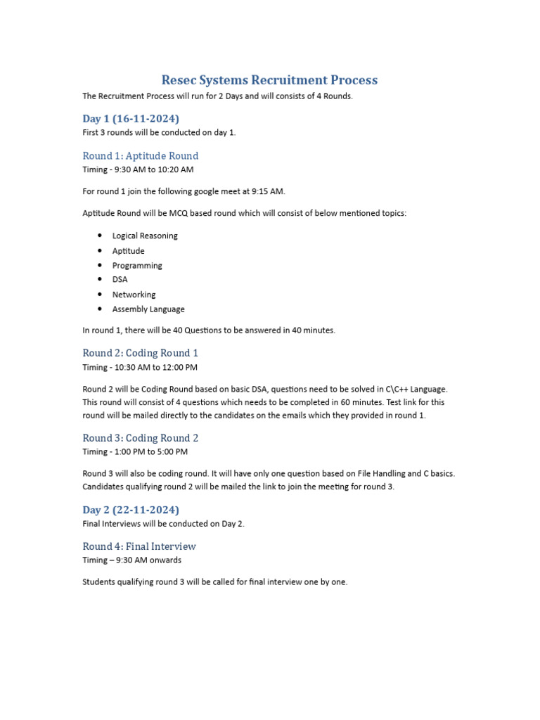 Resec Systems Mock Recruitment Drive | PDF