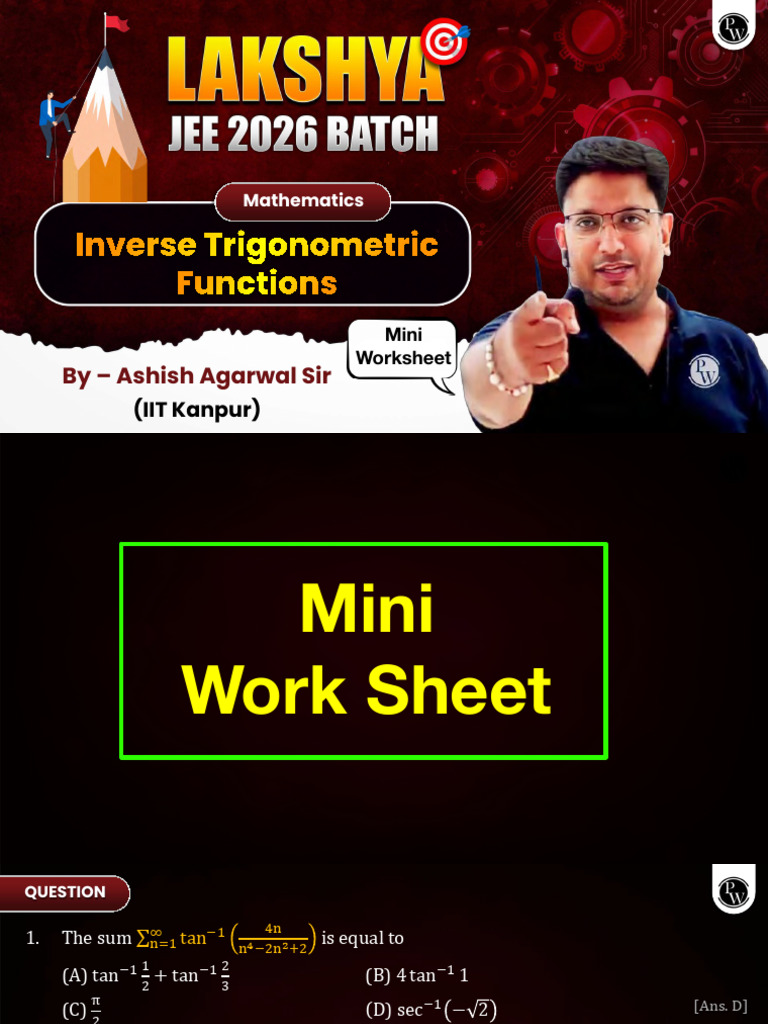 Inverse Trigonometric Functions Mini Worksheet PDF | PDF ...