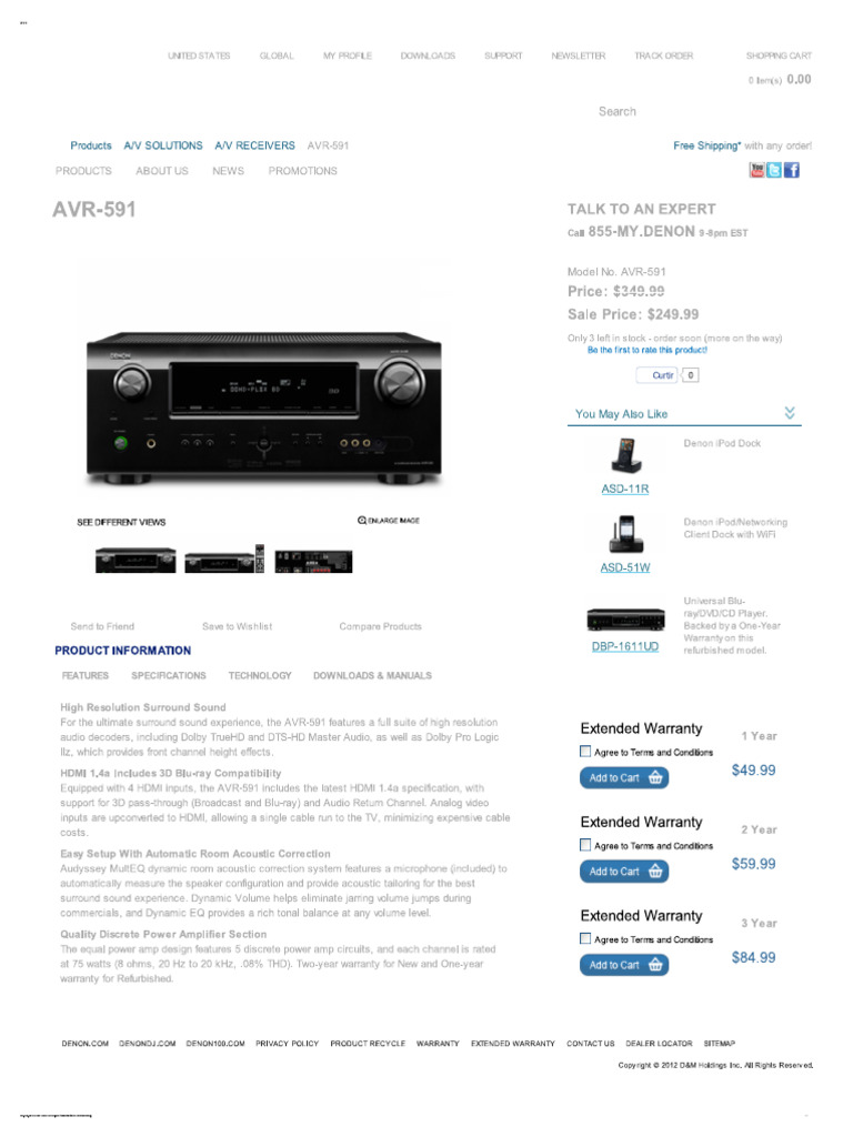 Denon Home Theater Receiver AVR-591 | PDF