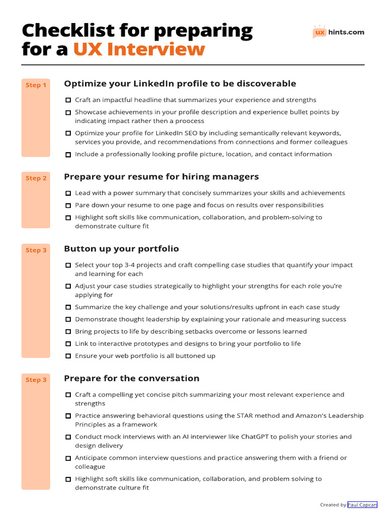 UX Interview Preparation Checklist | PDF